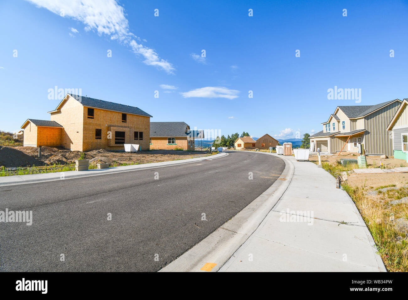 A new home subdivision going up in an American subdivision with homes ...