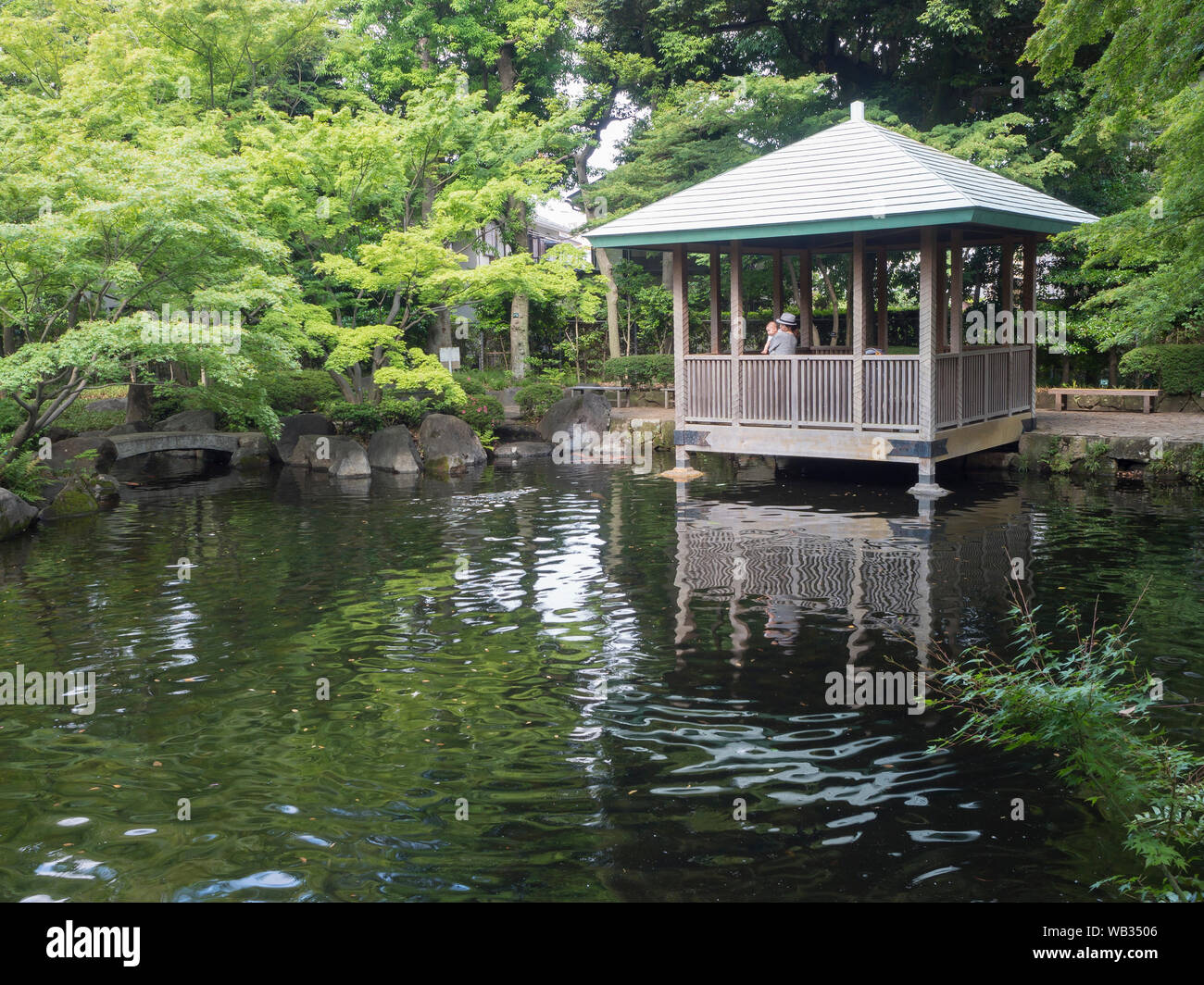 The lake and tea house at Otaguro Park, Ogikubo, Japan Stock Photo - Alamy