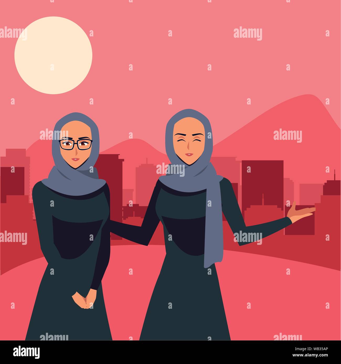arab women character in a hijab city background vector illustration ...