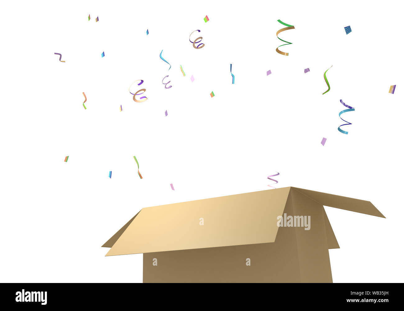 3D rendering illustration carton with confetti Stock Photo - Alamy