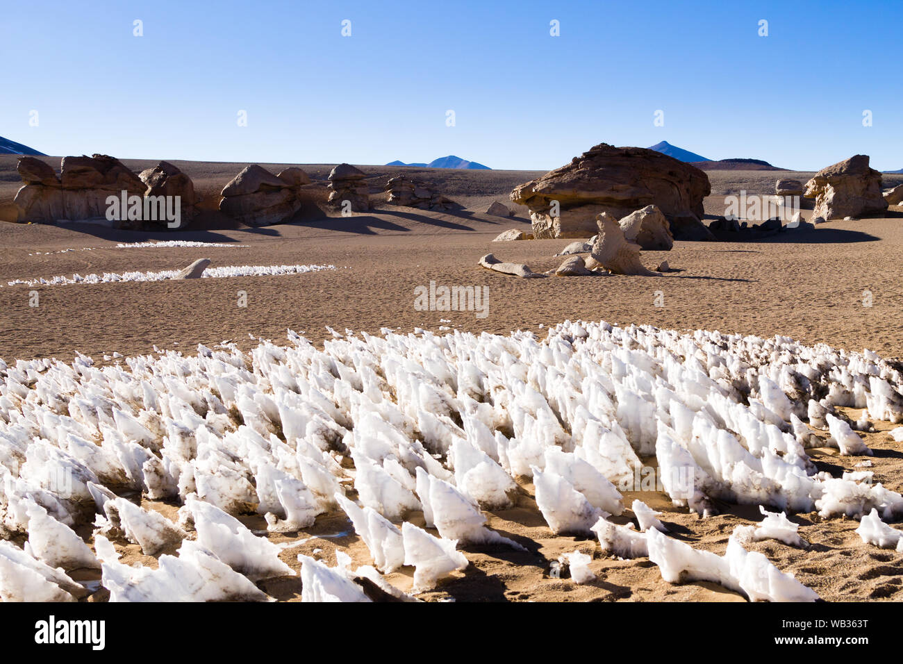 Ice formations modeled by wind from Bolivia. Andean plateau Stock Photo ...