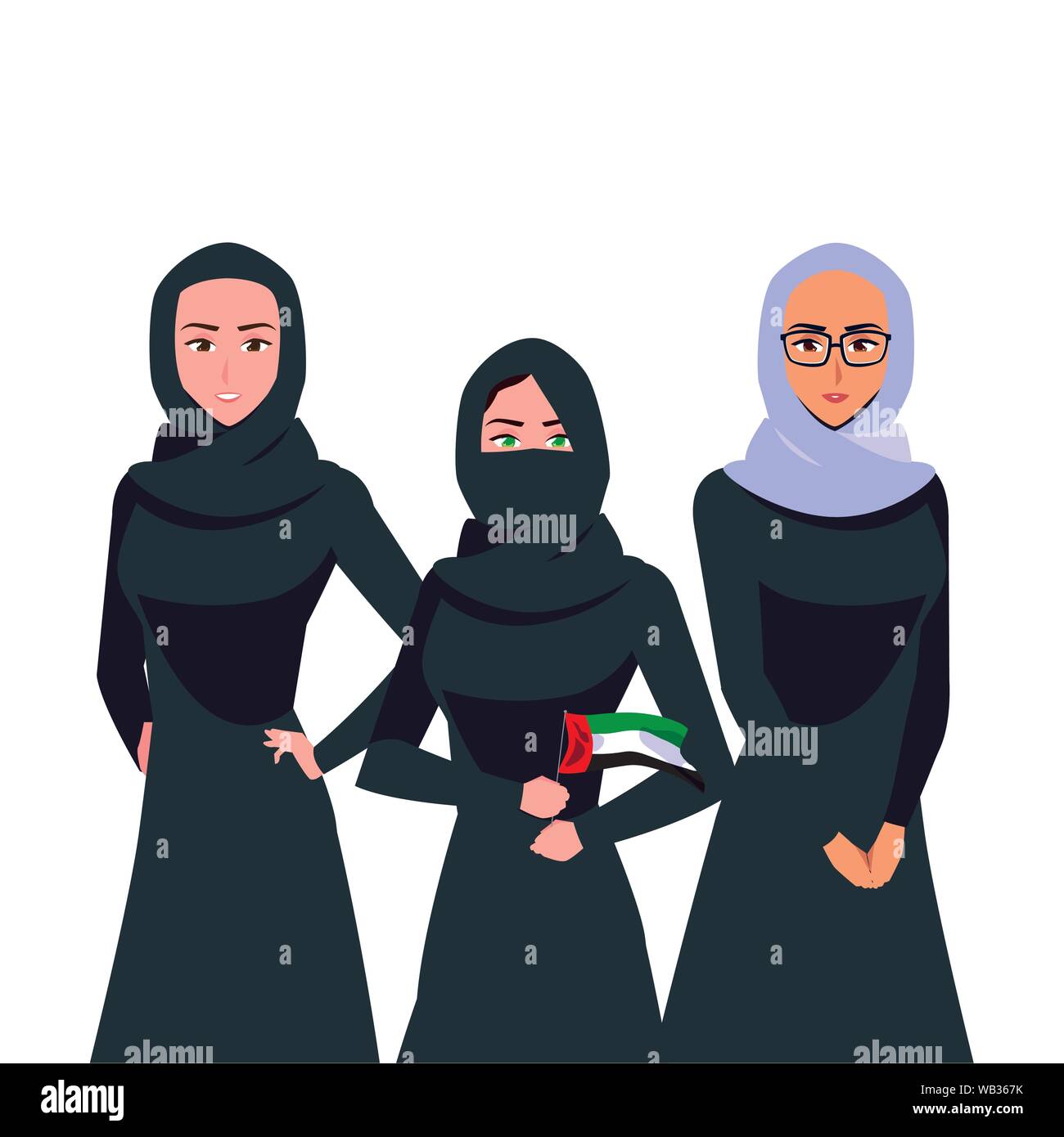 arab women with united arab emirates flag vector illustration Stock ...