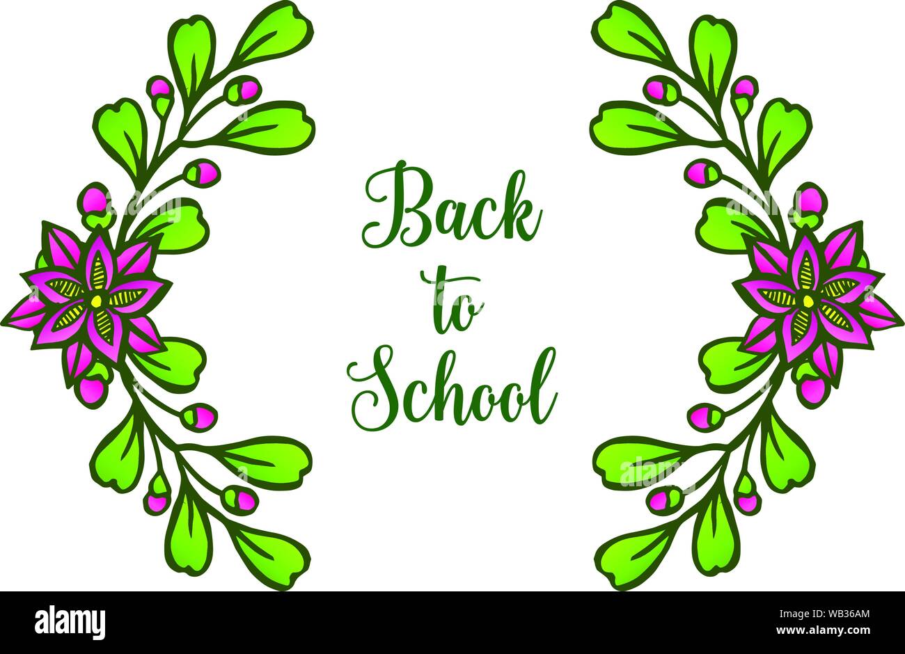 Back to school card design with texture abstract purple flower frame ...