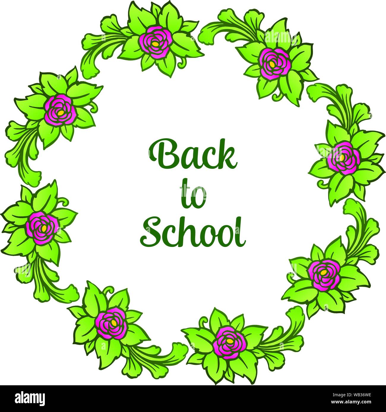 Elegant card back to school in retro style, with ornate of unique green ...