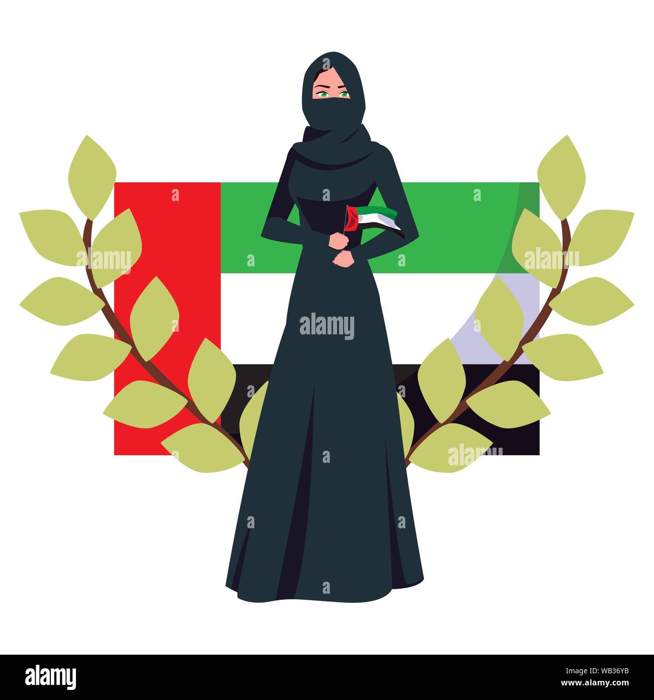 united arab emirates national day - arab woman with flag emblem vector ...