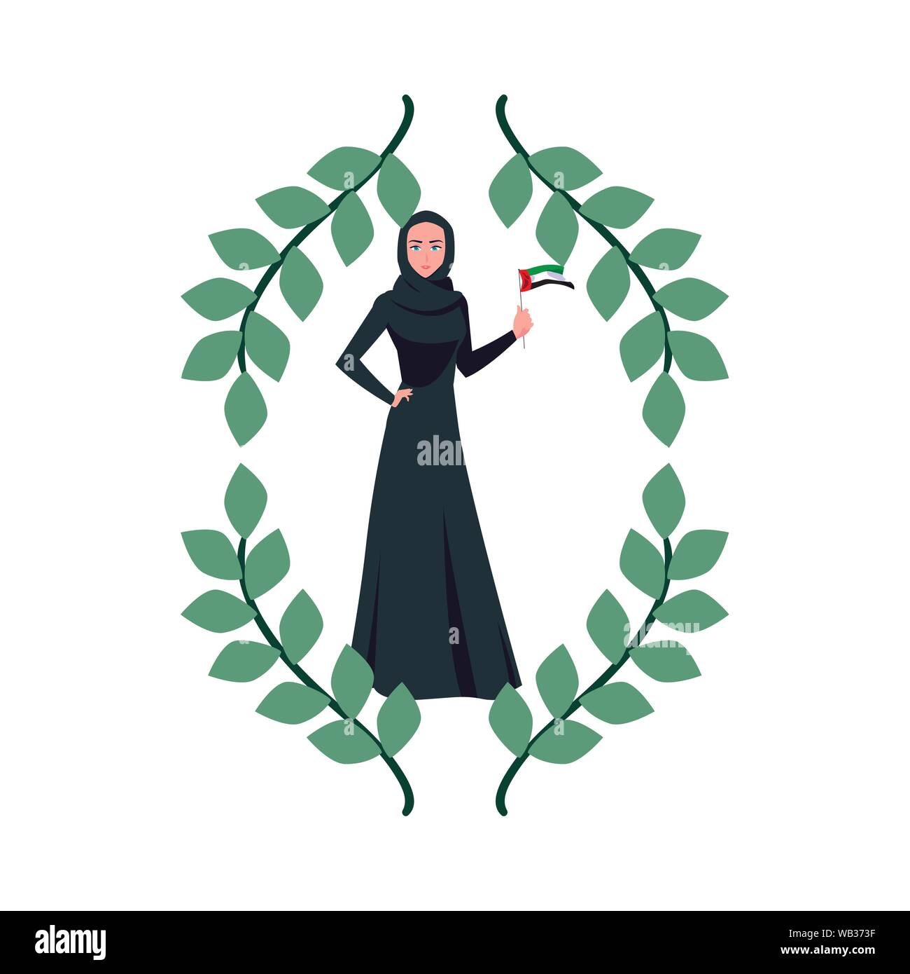arab woman character in a hijab foliage leaves vector illustration ...