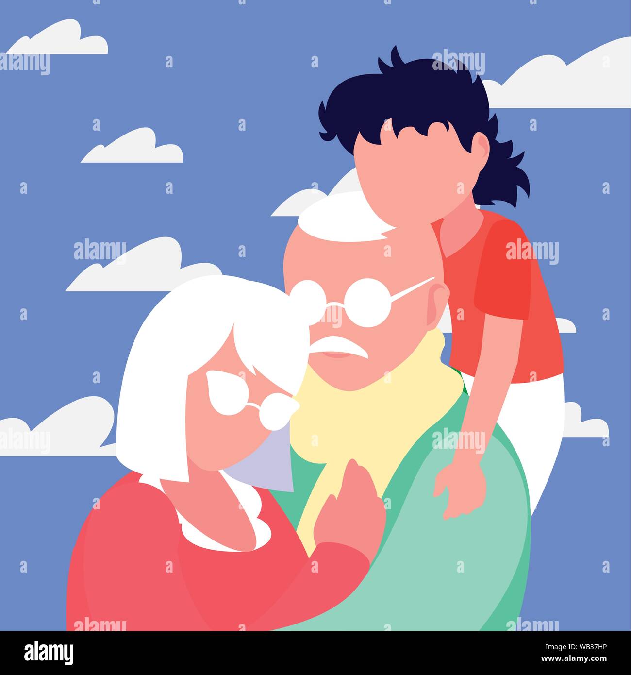 grandpa and grandma hugging with grandson - happy grandparents day ...