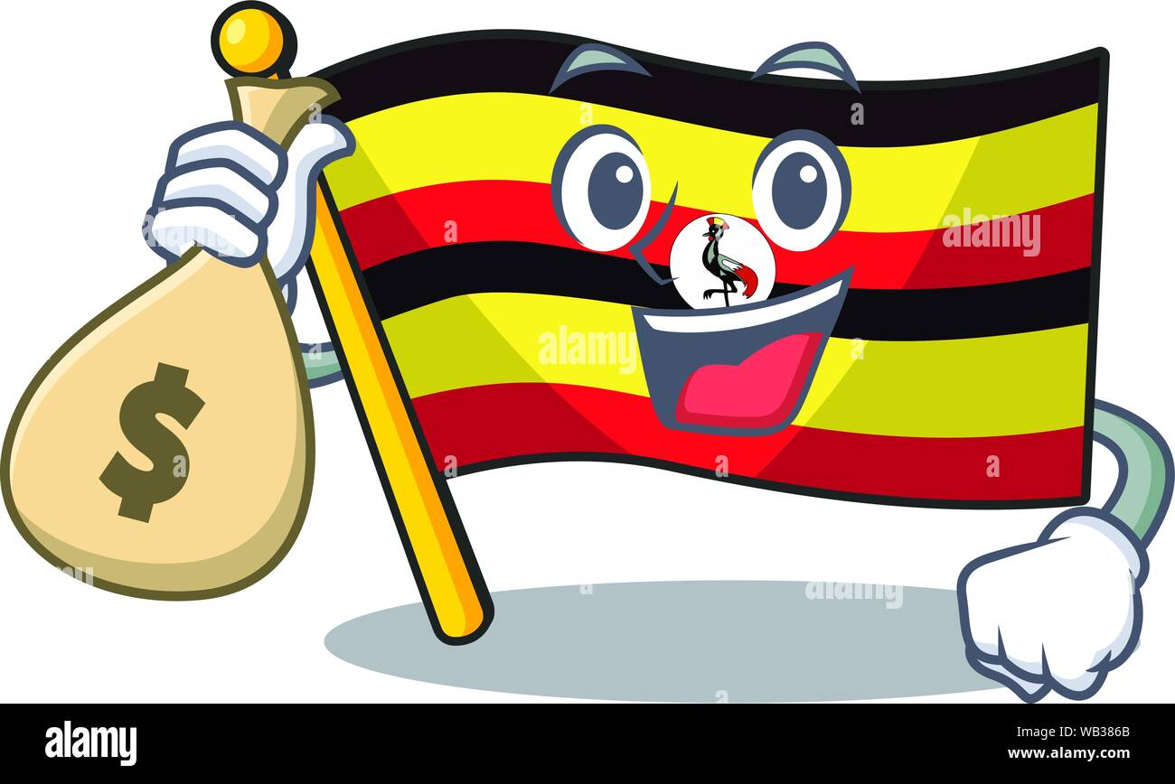 With money bag flag uganda flew the character pole Stock Vector Image ...