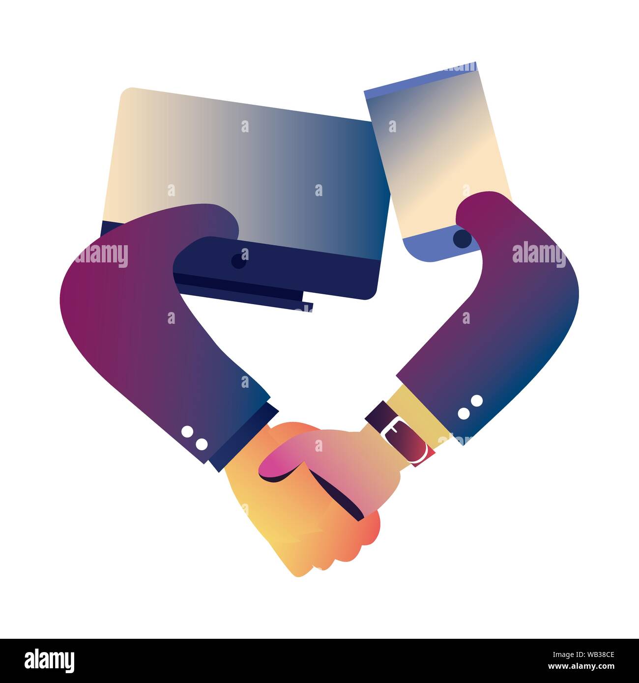 handshake computer smartphone digital icon flat design vector ...