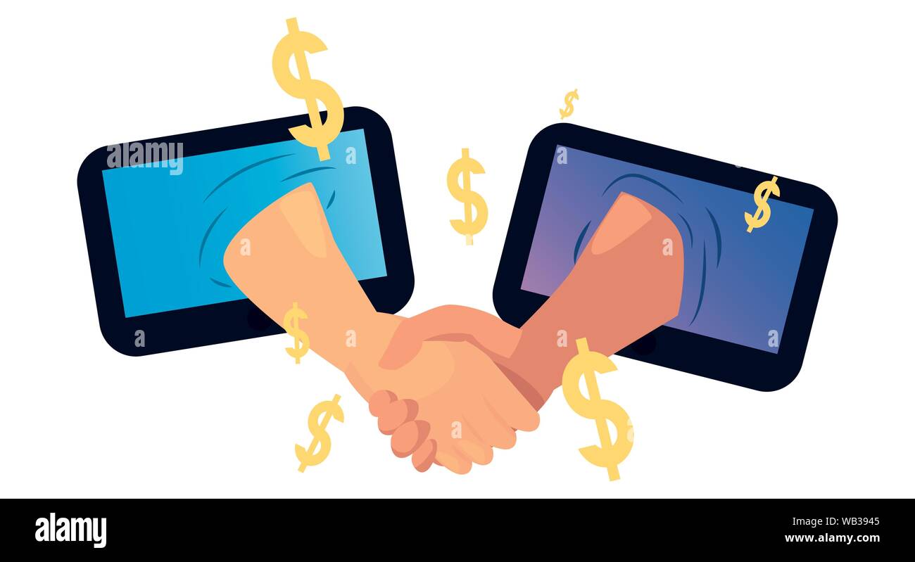 handshake digital devices financial flat design vector illustration ...