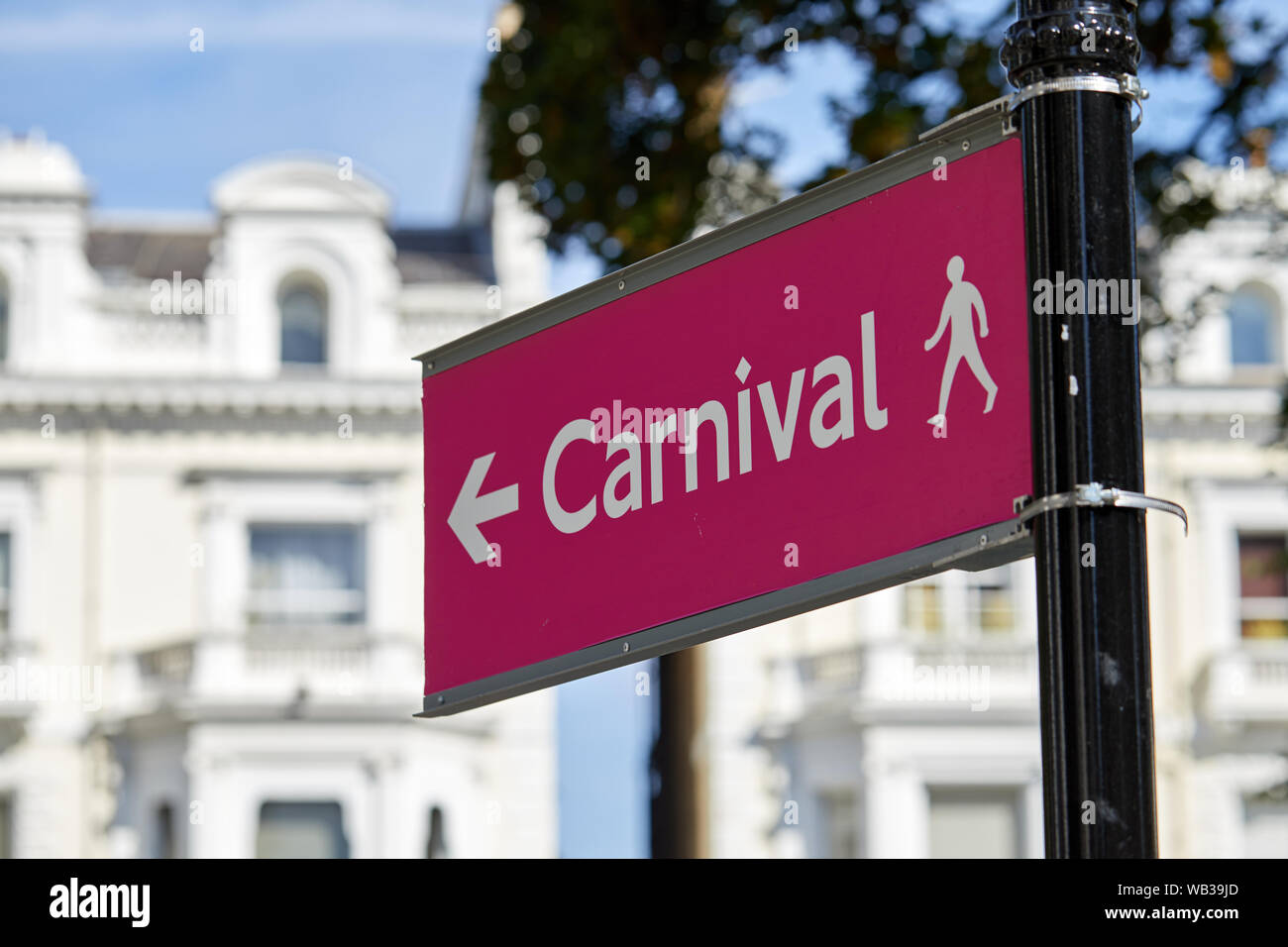 London, U.K. - August 23, 2019: A sign erected for the Notting Hill ...