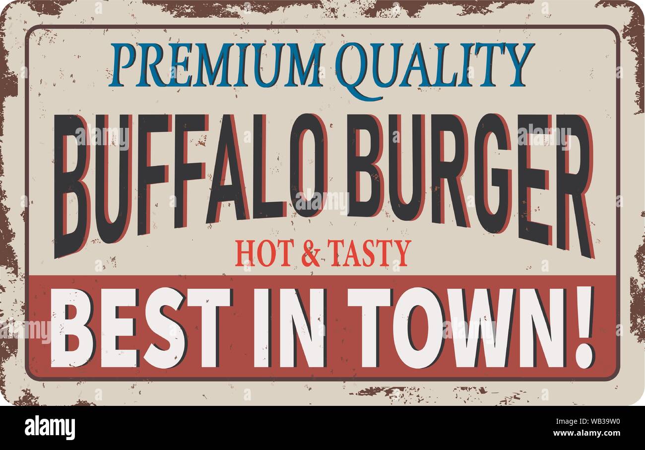 Buffalo Burgers vintage rusty metal sign on a white background, vector ...