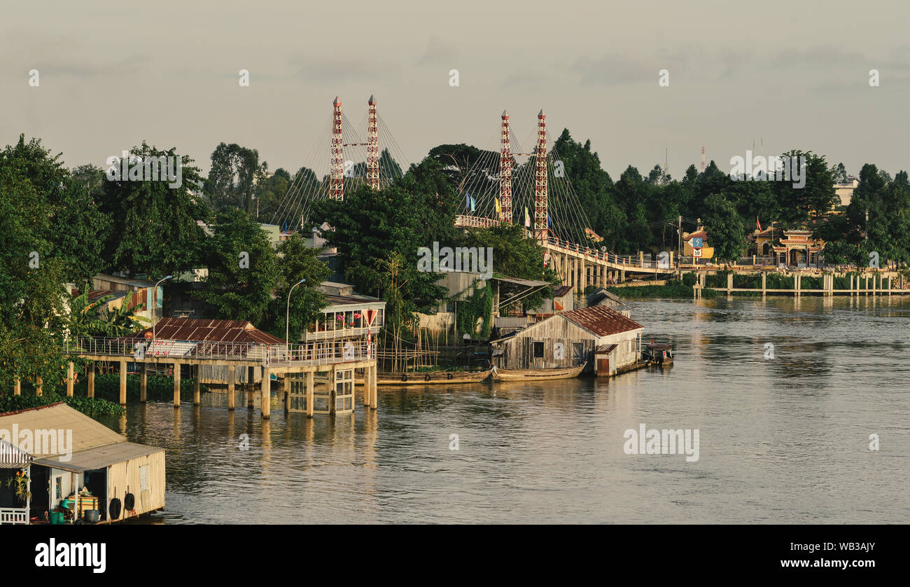 Chau Doc, Vietnam - Sep 3, 2017. Floating houses on Mekong River in ...