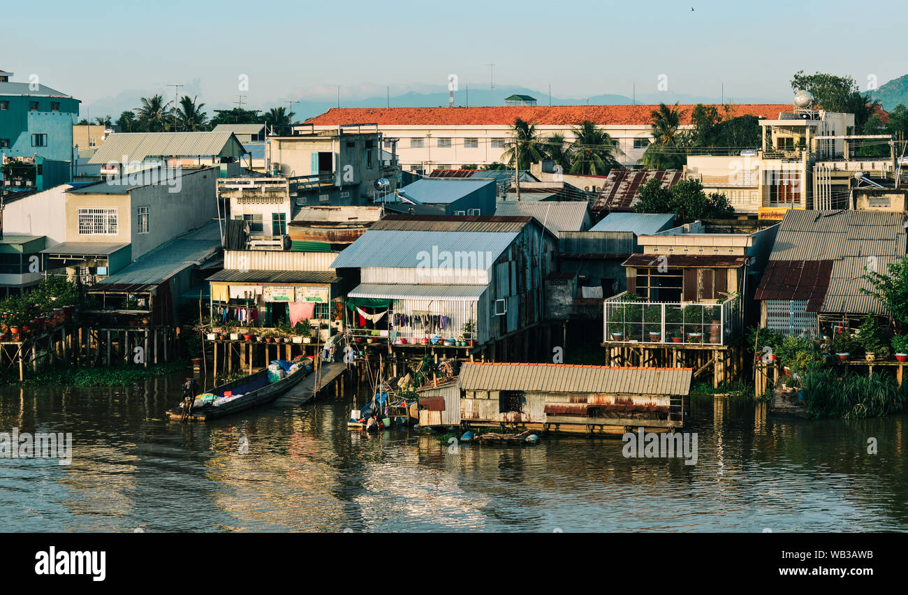 Chau Doc, Vietnam - Sep 3, 2017. Floating houses on Mekong River in ...