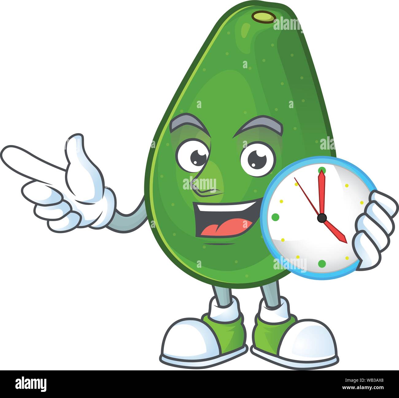 With clock cute avocado cartoon on white background Stock Vector Image ...