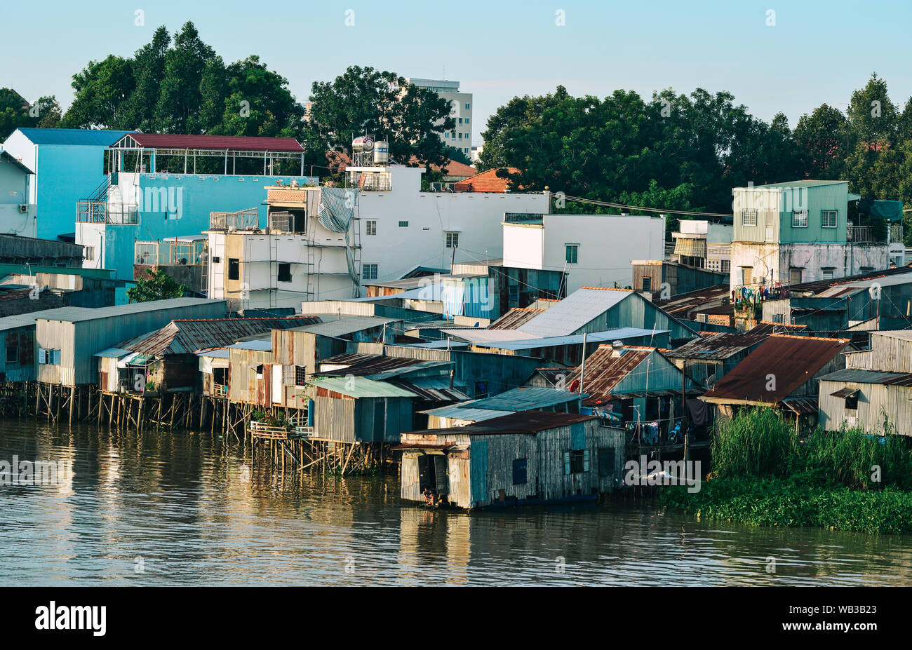 Chau Doc, Vietnam - Sep 3, 2017. Floating houses on Mekong River in ...