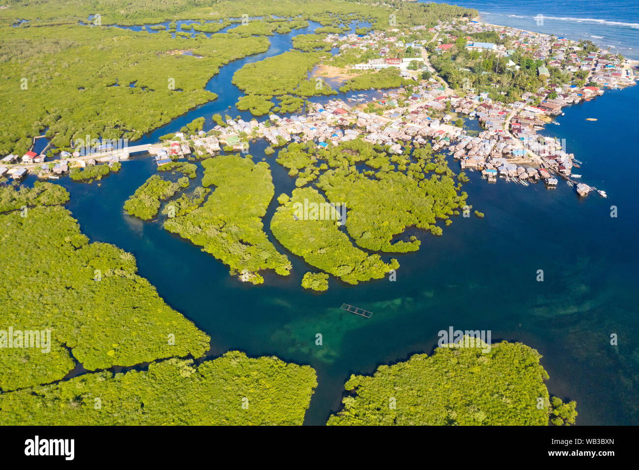 Town on the water and mangroves, top view. Coast of the island of ...