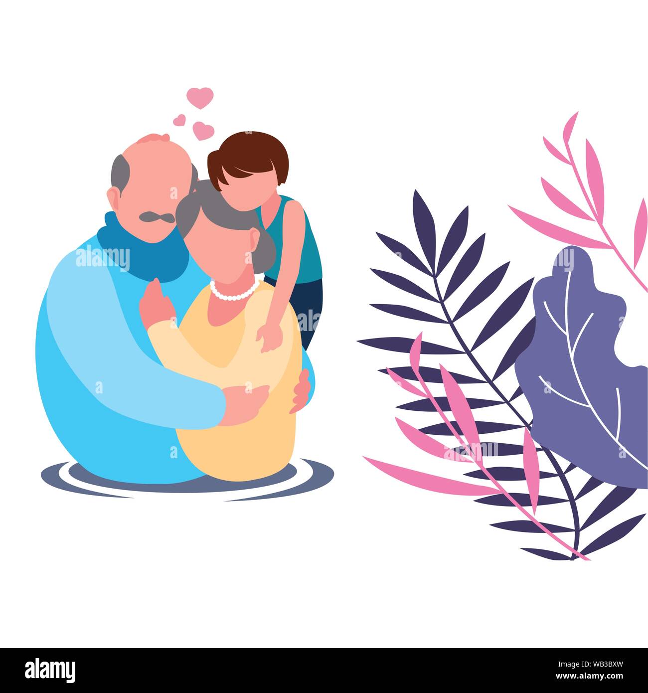 grandpa and grandma hugging with their grandson - happy grandparents ...