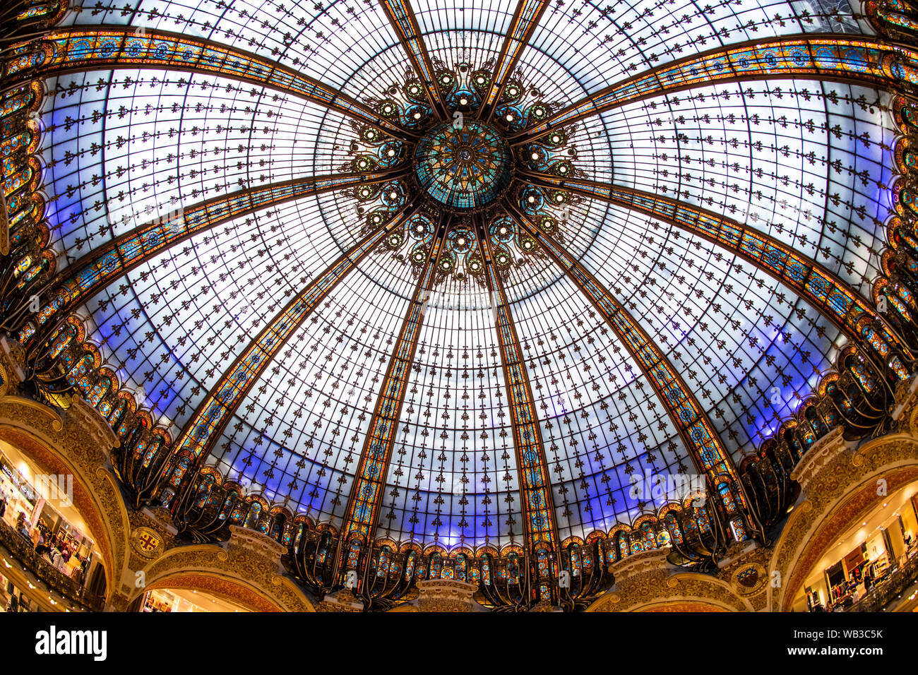PARIS, FRANCE - August 16, 2019, Galeries Lafayette interior from top ...