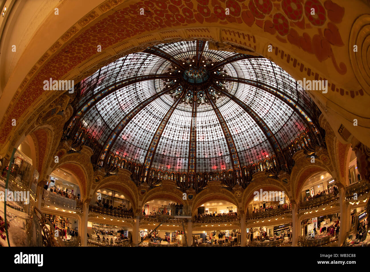 PARIS, FRANCE - August 16, 2019, Galeries Lafayette interior from top ...