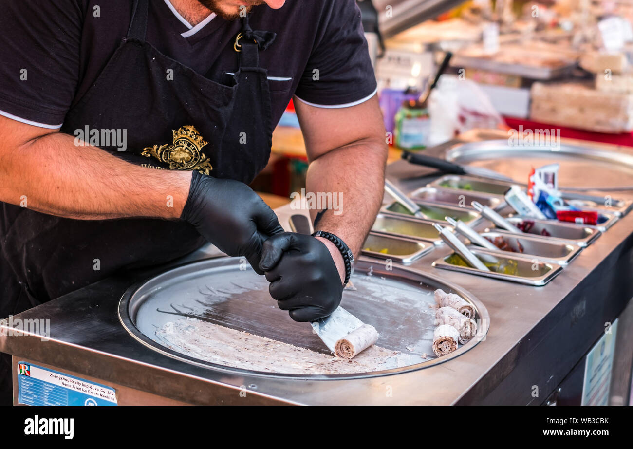 Sibiu City, Romania - 07 July 2019. Preparation thailand sweet street ...