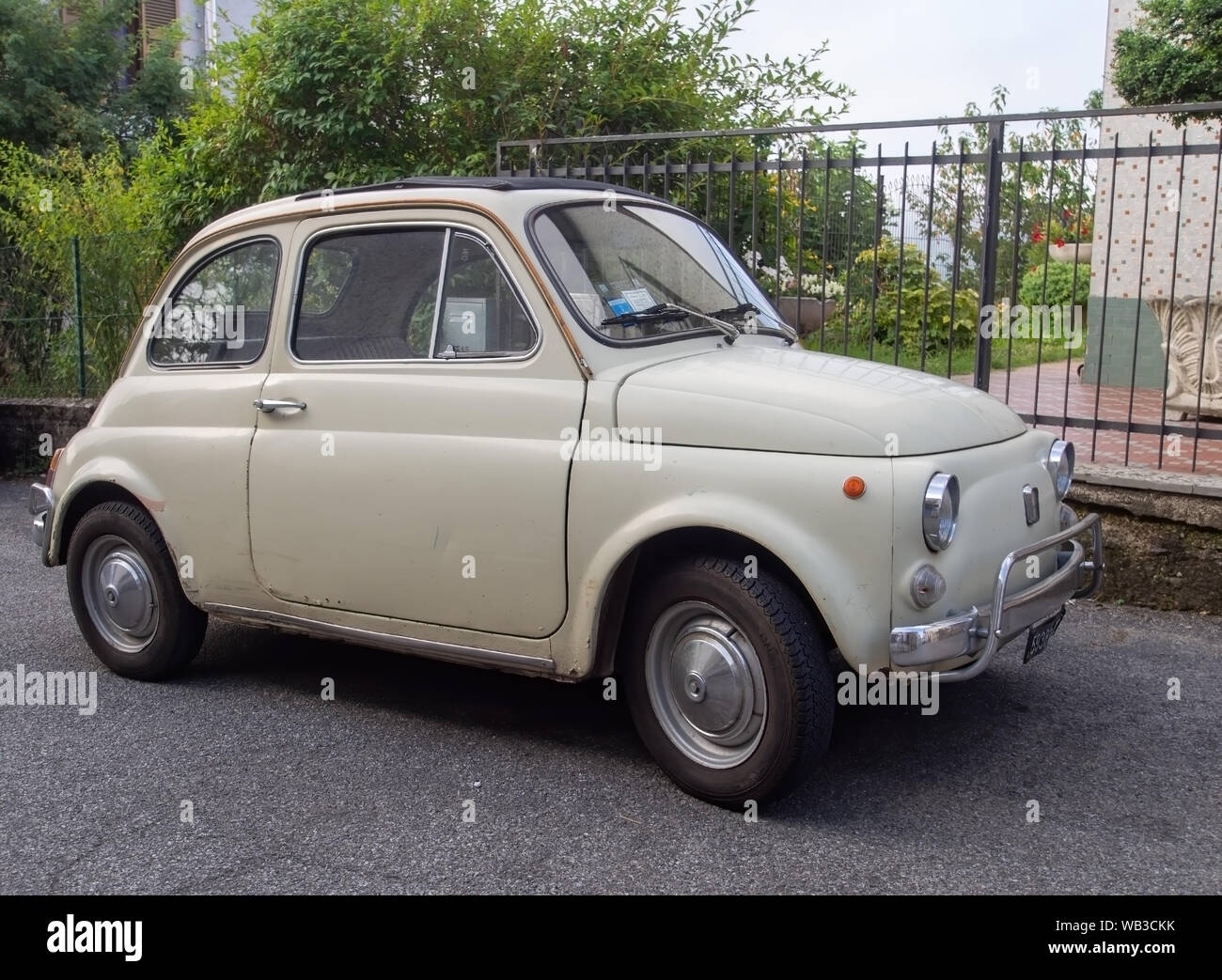 MASSA CARRARA, ITALY - AUGUST 1, 2019: An original style Fiat 500 car ...