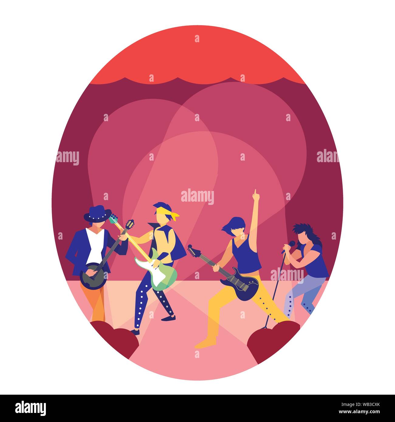 man singer and musician with eletric guitar concert event vector ...