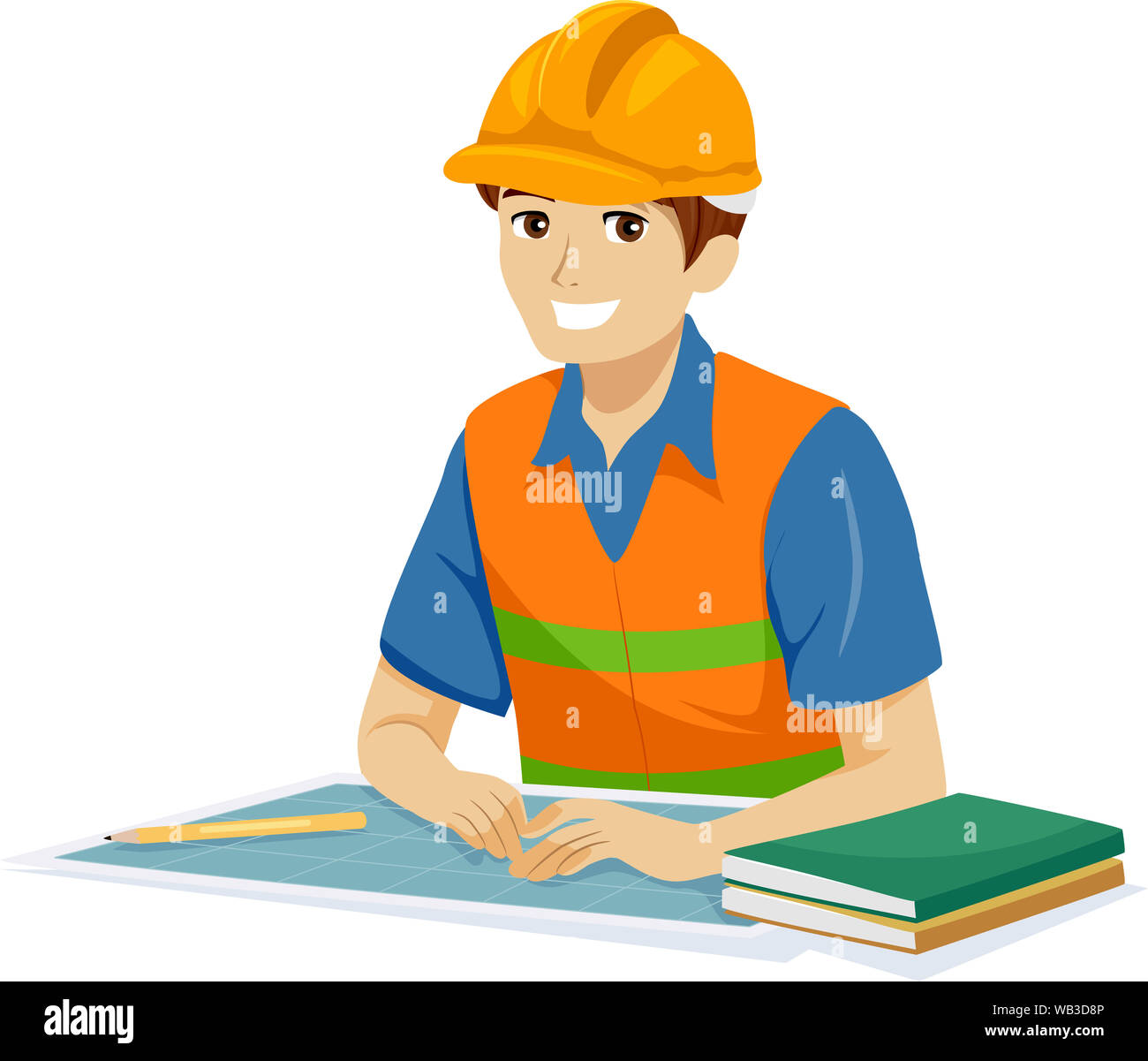 Illustration of a Teenage Guy Engineering Student Wearing Yellow Hard ...
