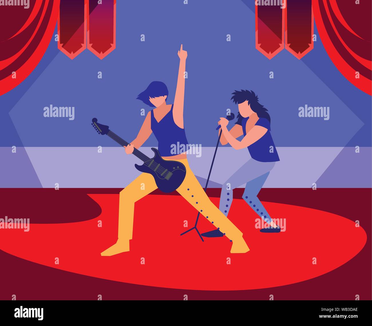 man singer and musician with eletric guitar concert event vector ...