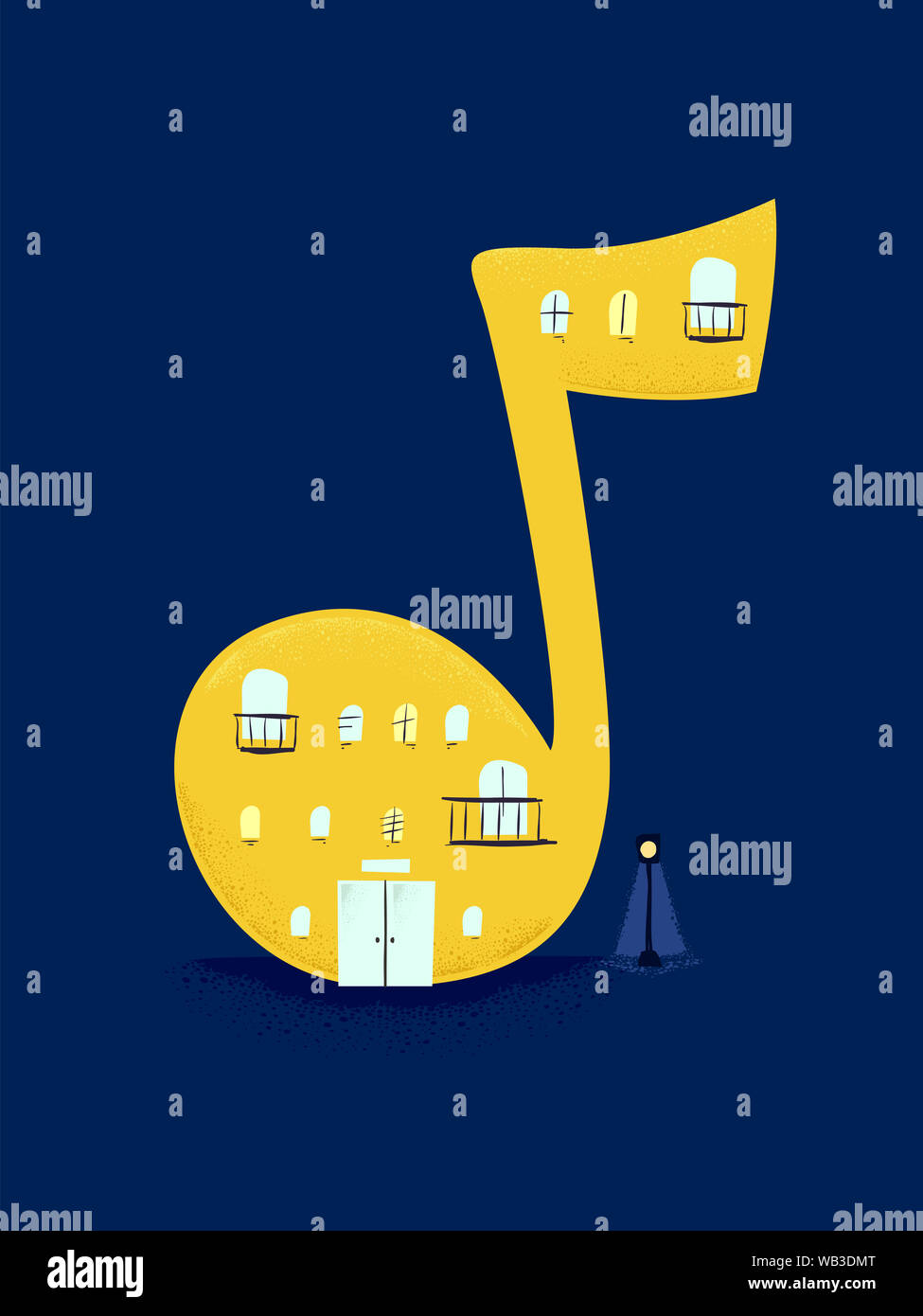 Illustration of a Music Store or School Shaped as a Music Note Building ...