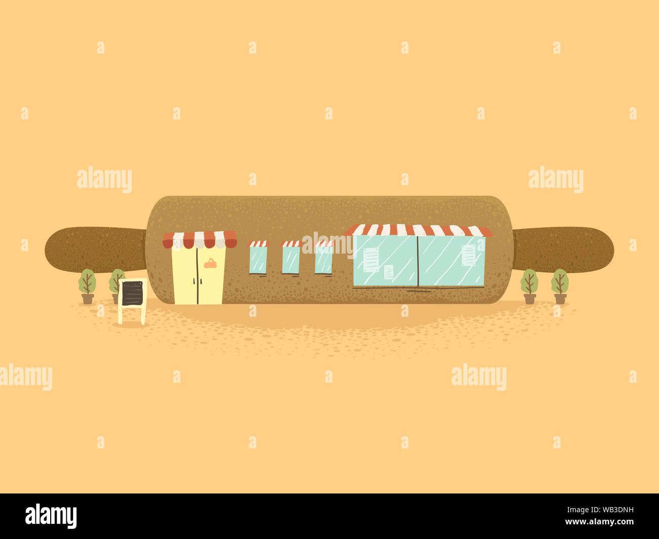 Illustration of a Bakery Shaped as a Rolling Pin Stock Photo - Alamy