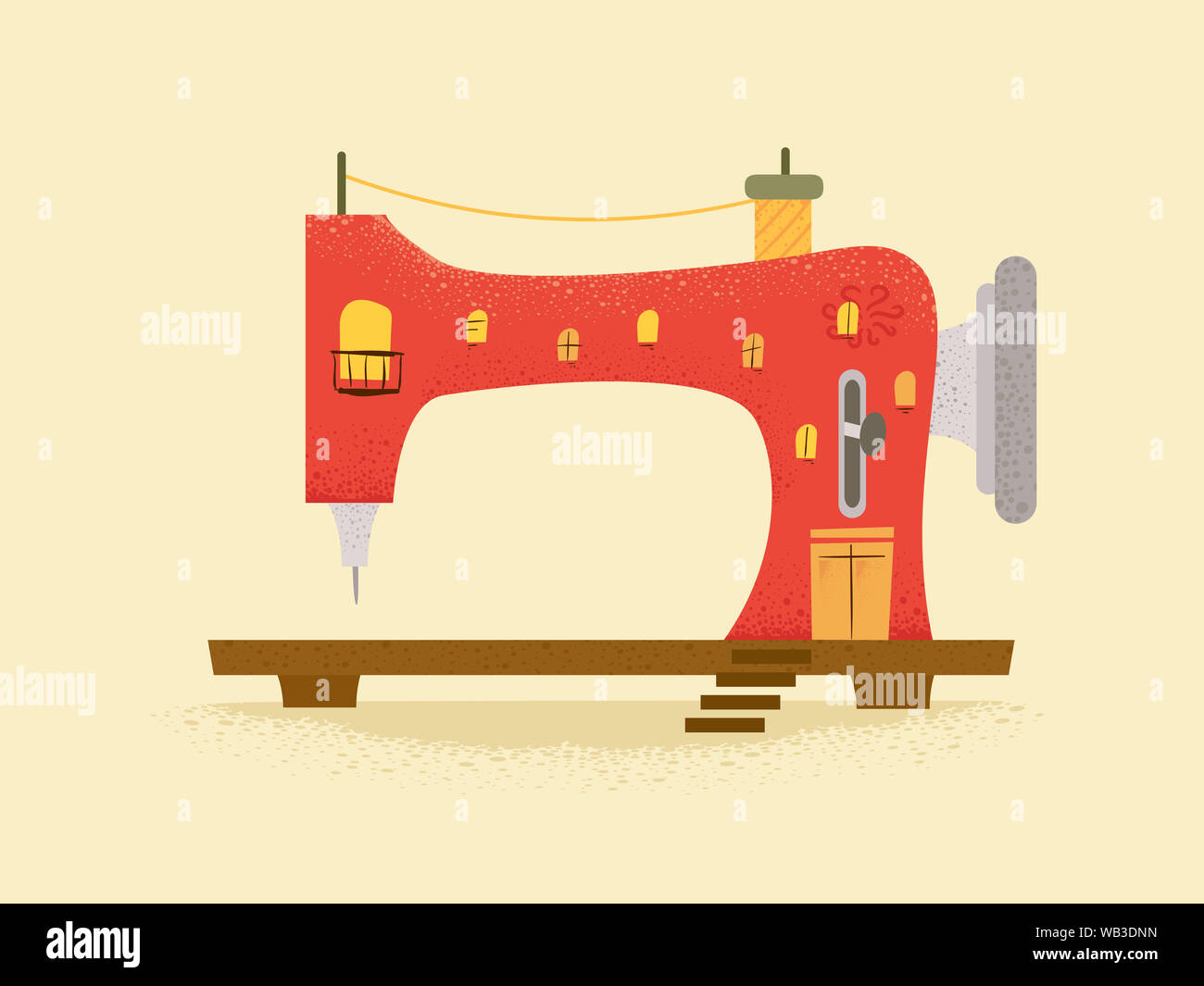 Illustration of a Sewing Factory Shaped as a Sewing Machine Stock Photo ...
