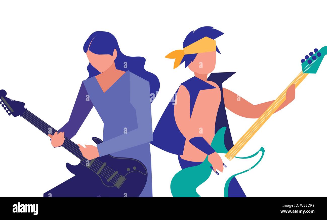 rock performer with electric guitar concert event vector illustration ...