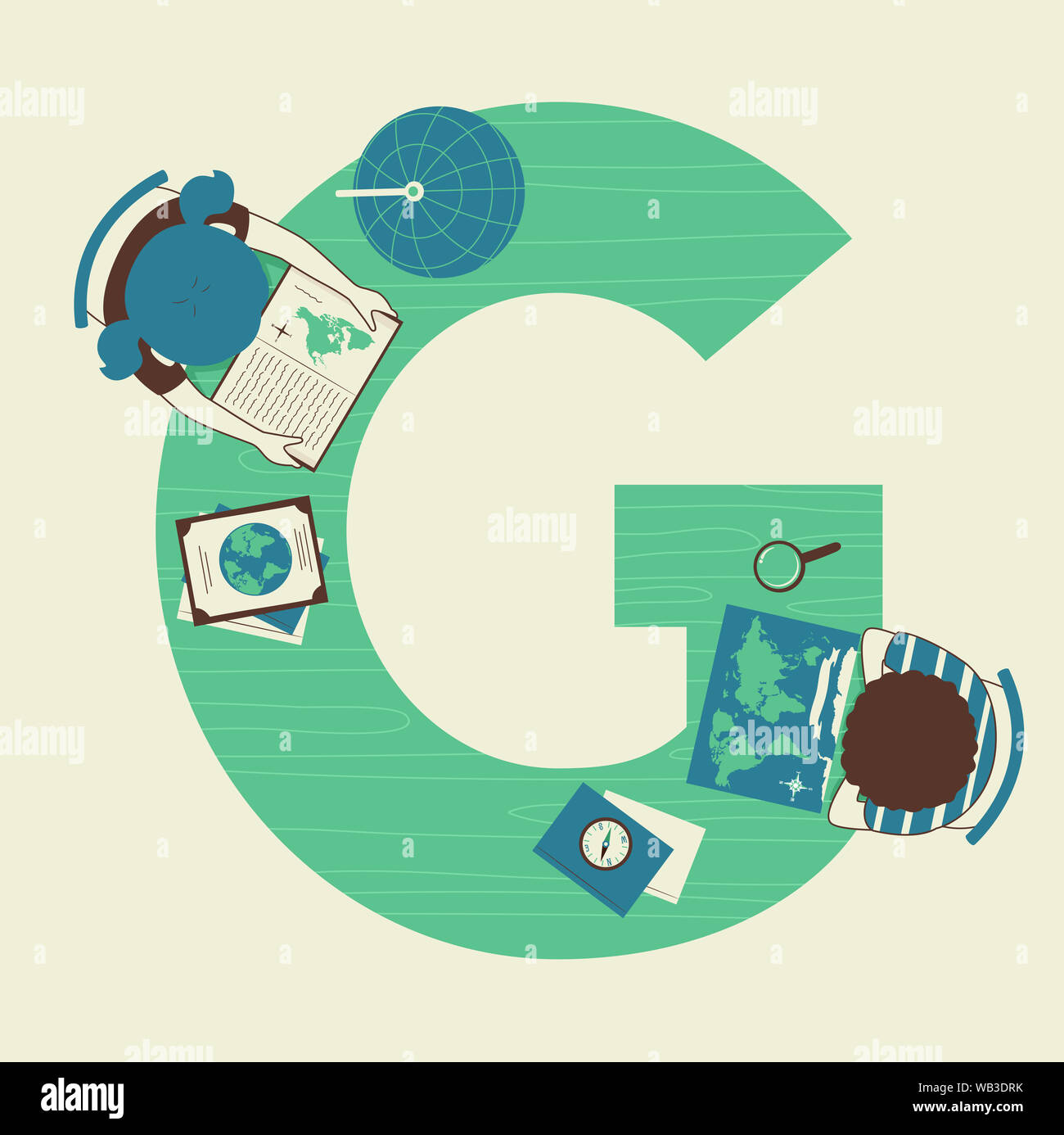 Illustration of Kids Learning About Geography Using a Book and a Map on ...