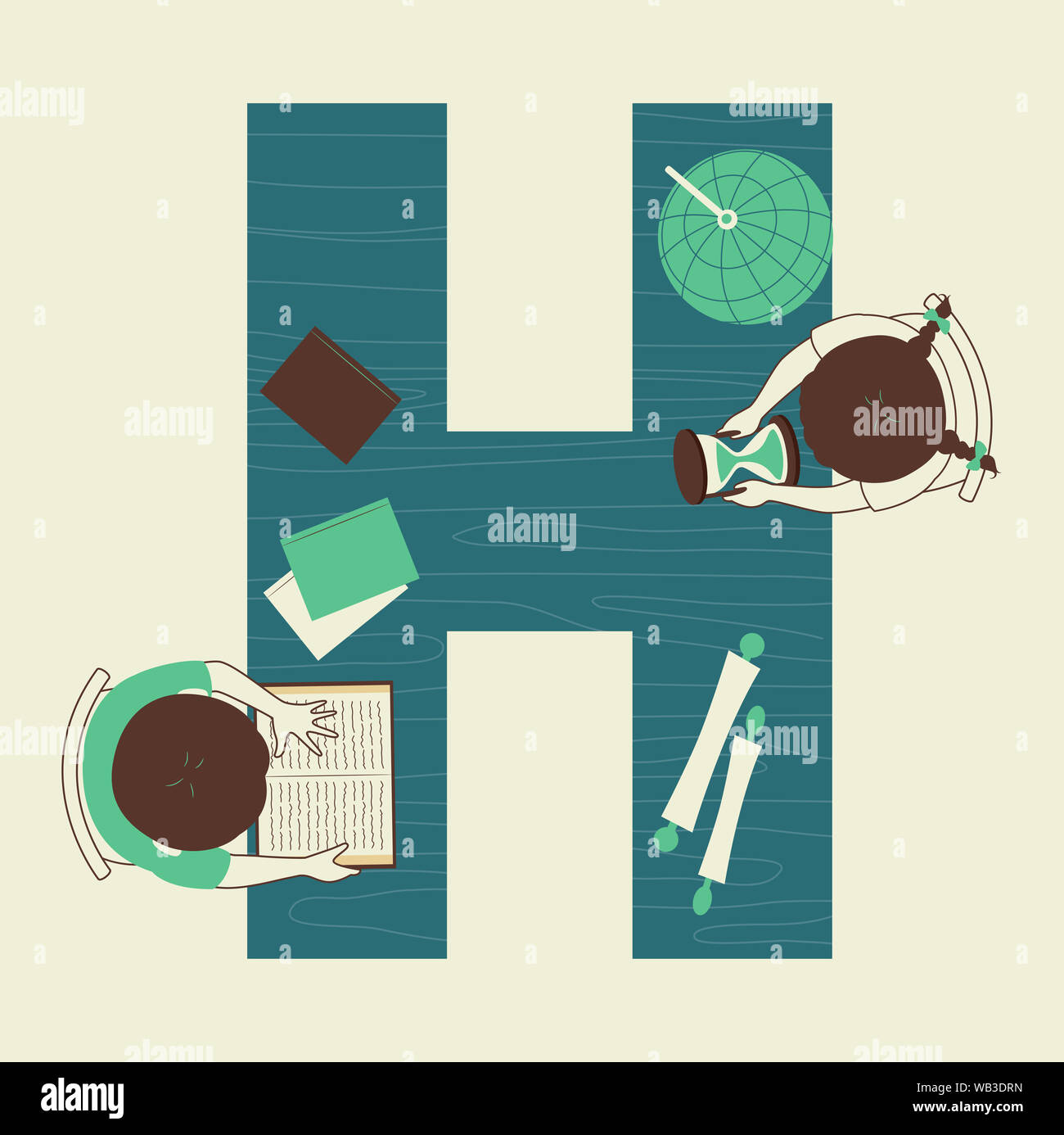 Illustration of Kids Students Learning About History from Books and Old ...