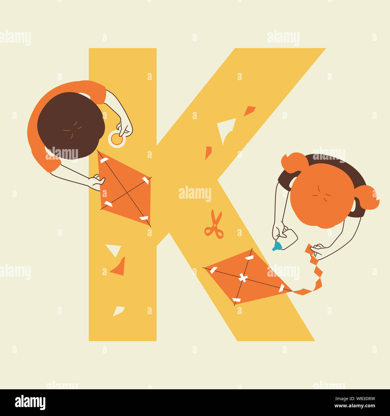 Illustration of Kids Students Making Kite at School on Letter K Table ...