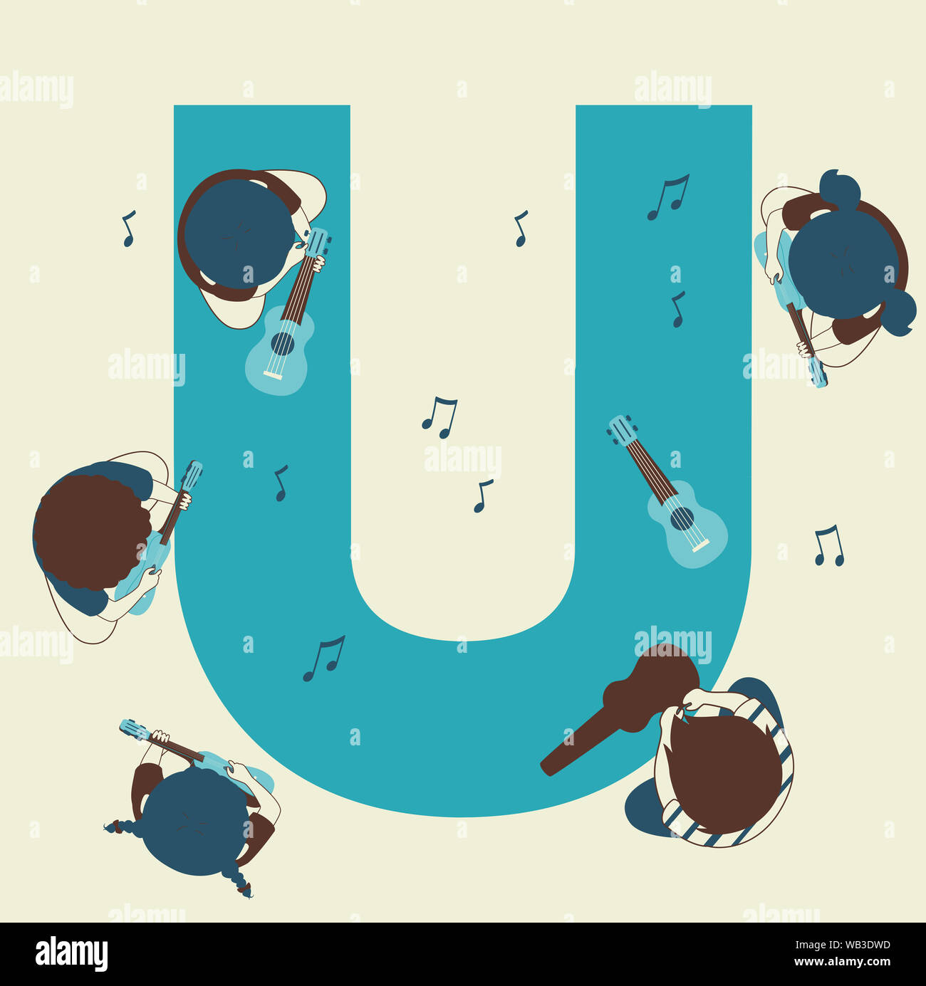 Illustration of Kids Students Playing the Ukulele at School on Letter U ...
