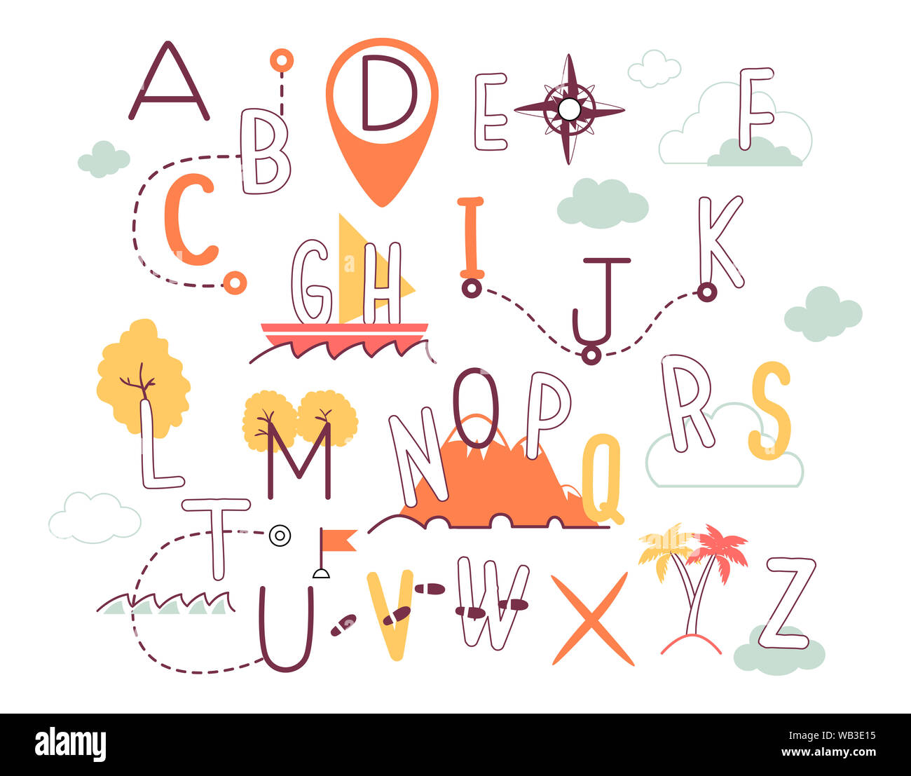 Illustration of the Alphabet in Geography Theme with Foot Path, Compass ...
