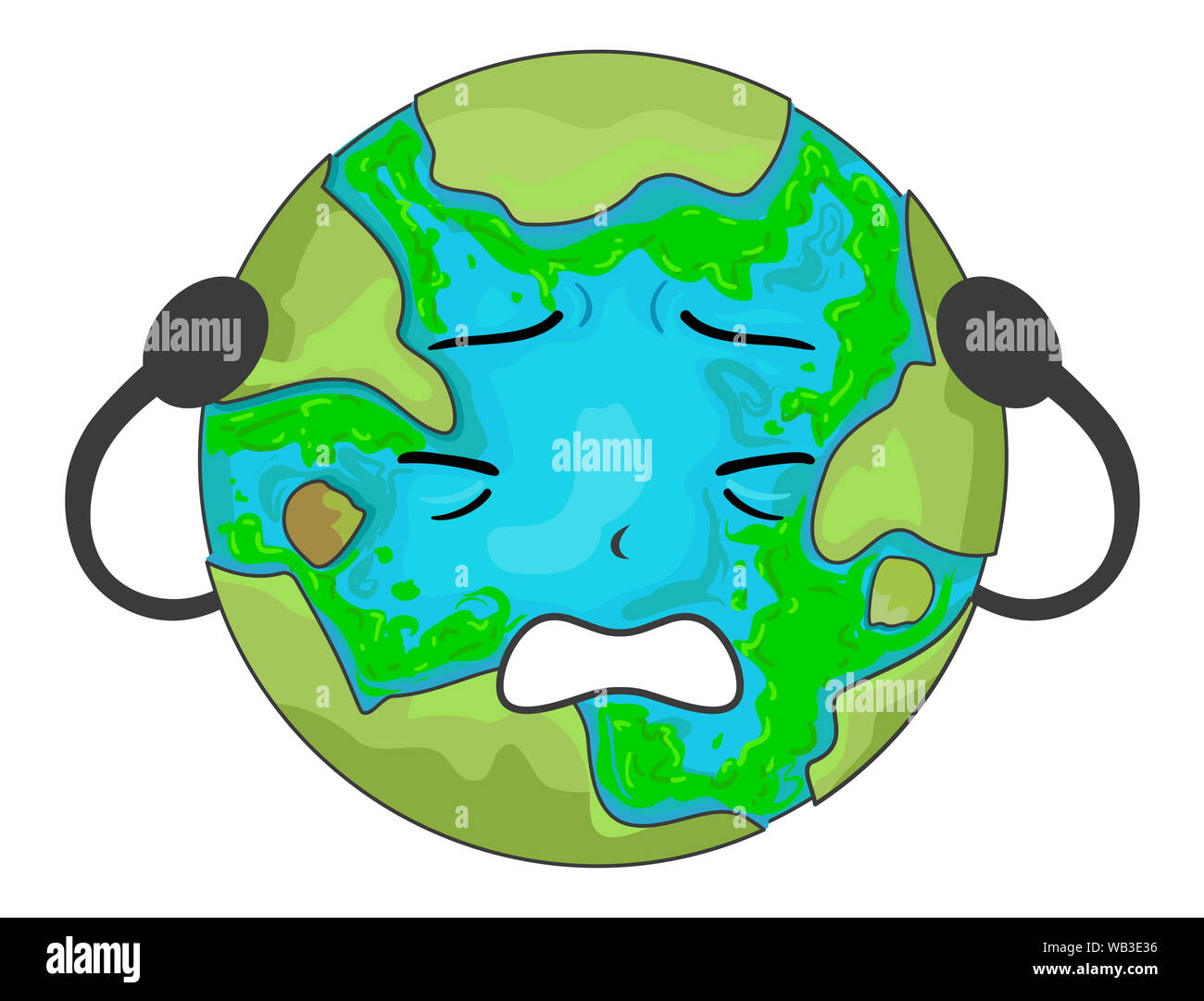 Illustration of a Stressed Earth Mascot with Algae Blooms Stock Photo ...
