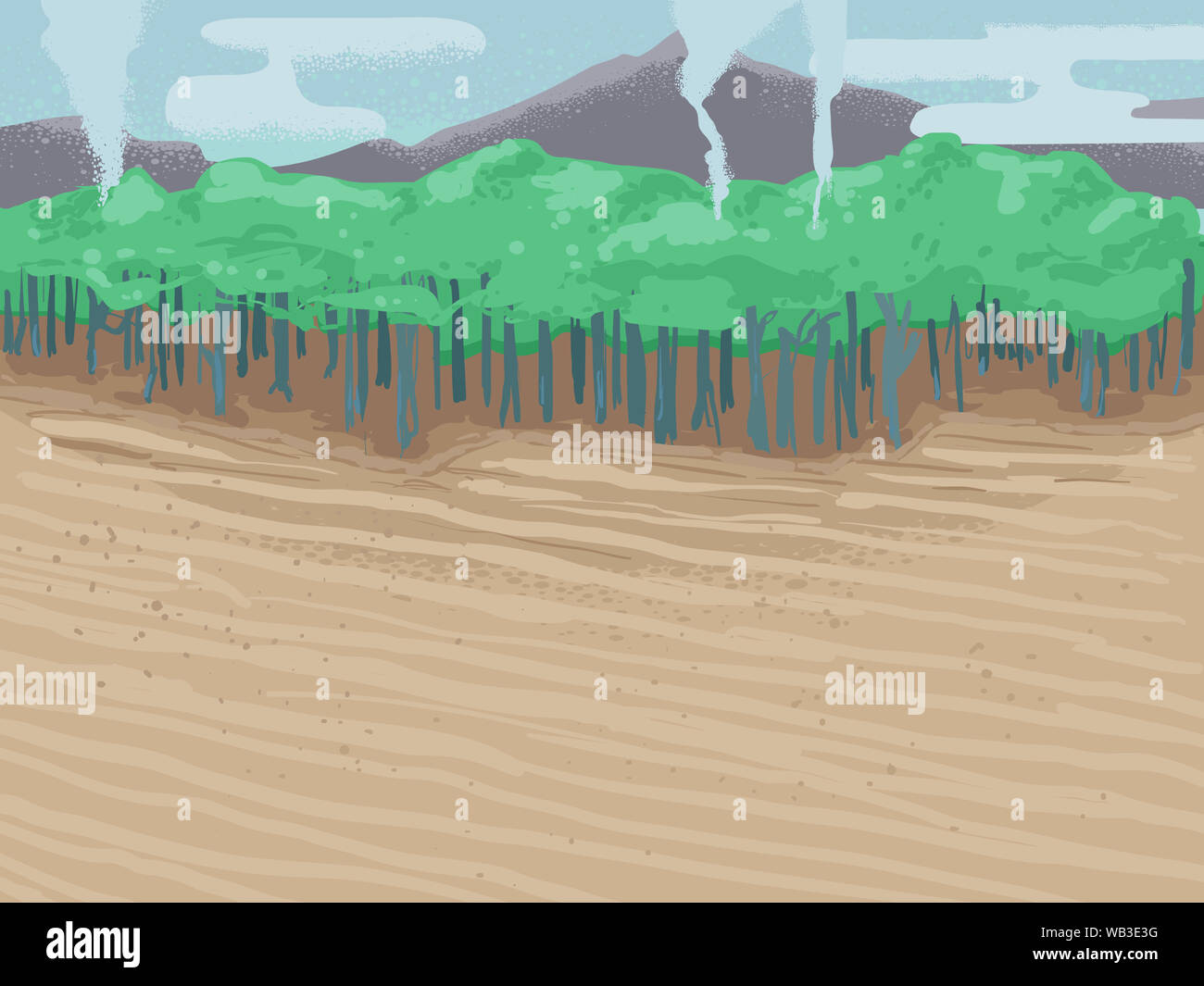Background Illustration of Deforestation with Haze and Smoke Coming Out ...