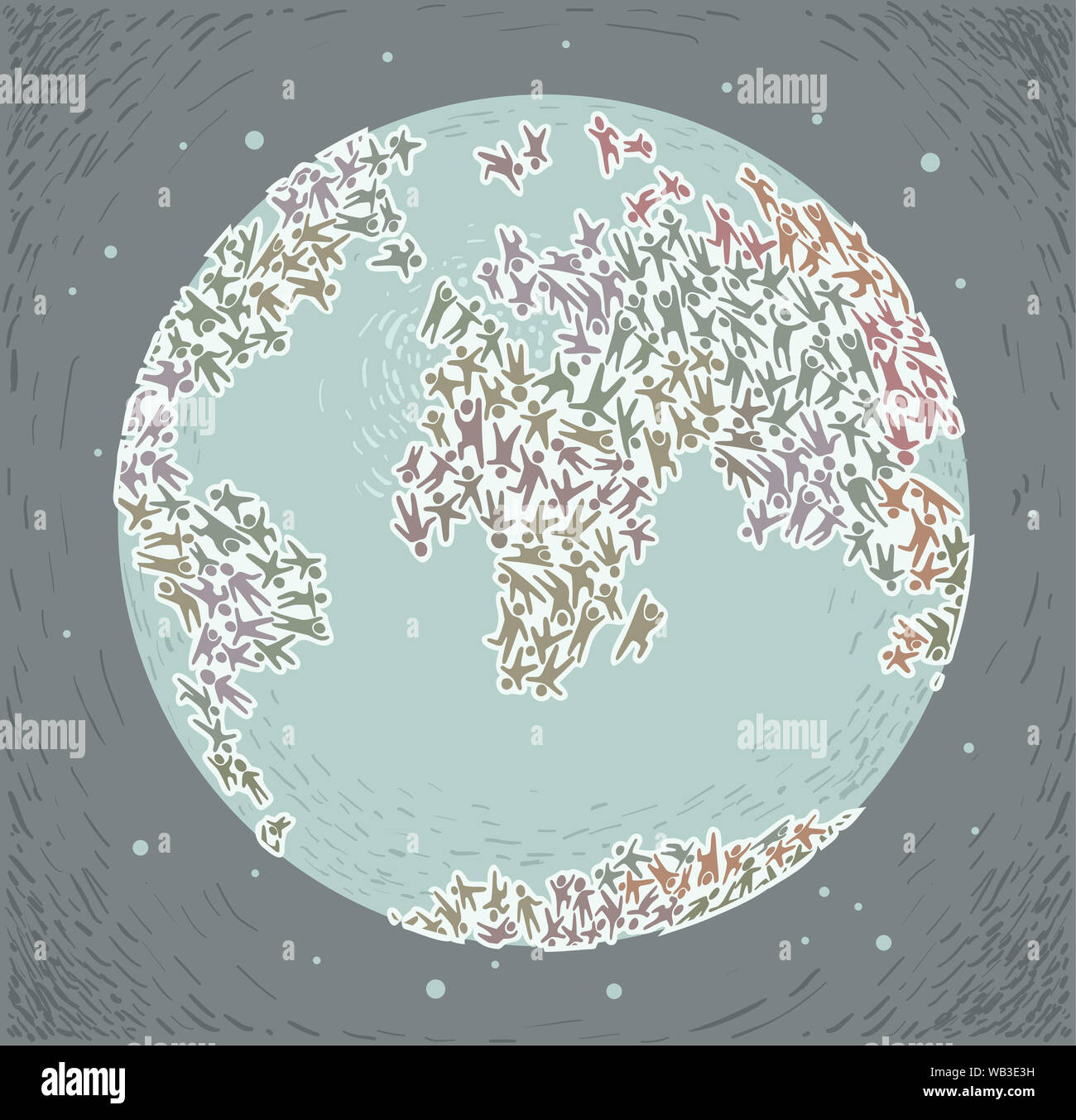 Illustration of People Forming Islands of the Earth. Overpopulation ...