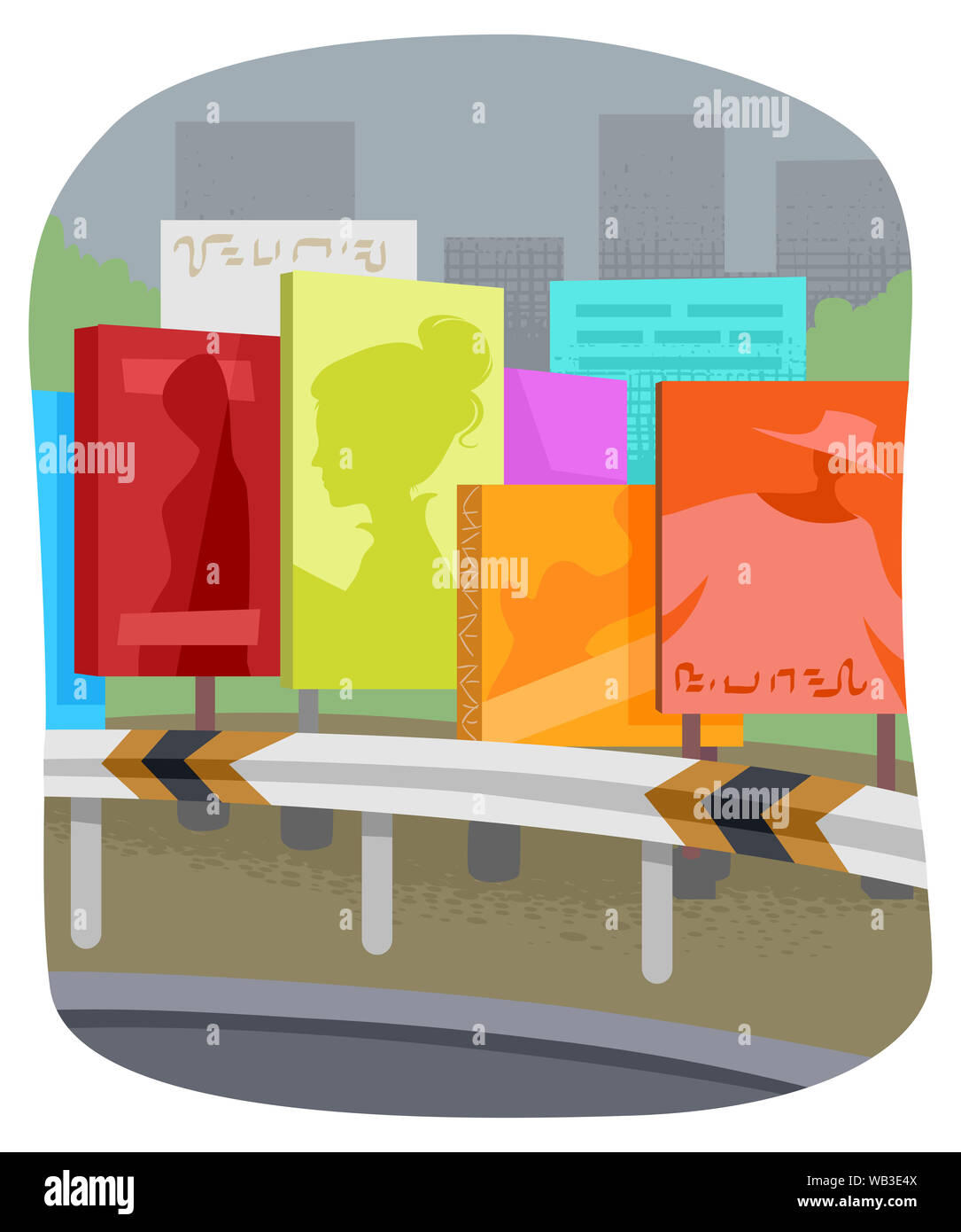 Illustration of Billboards along the Highway. Visual Pollution Stock ...