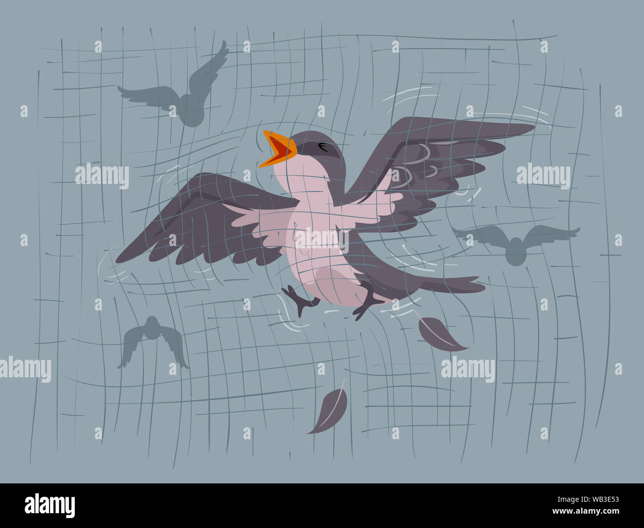 Illustration of a Flying Bird Caught or Trapped by a Net Stock Photo ...
