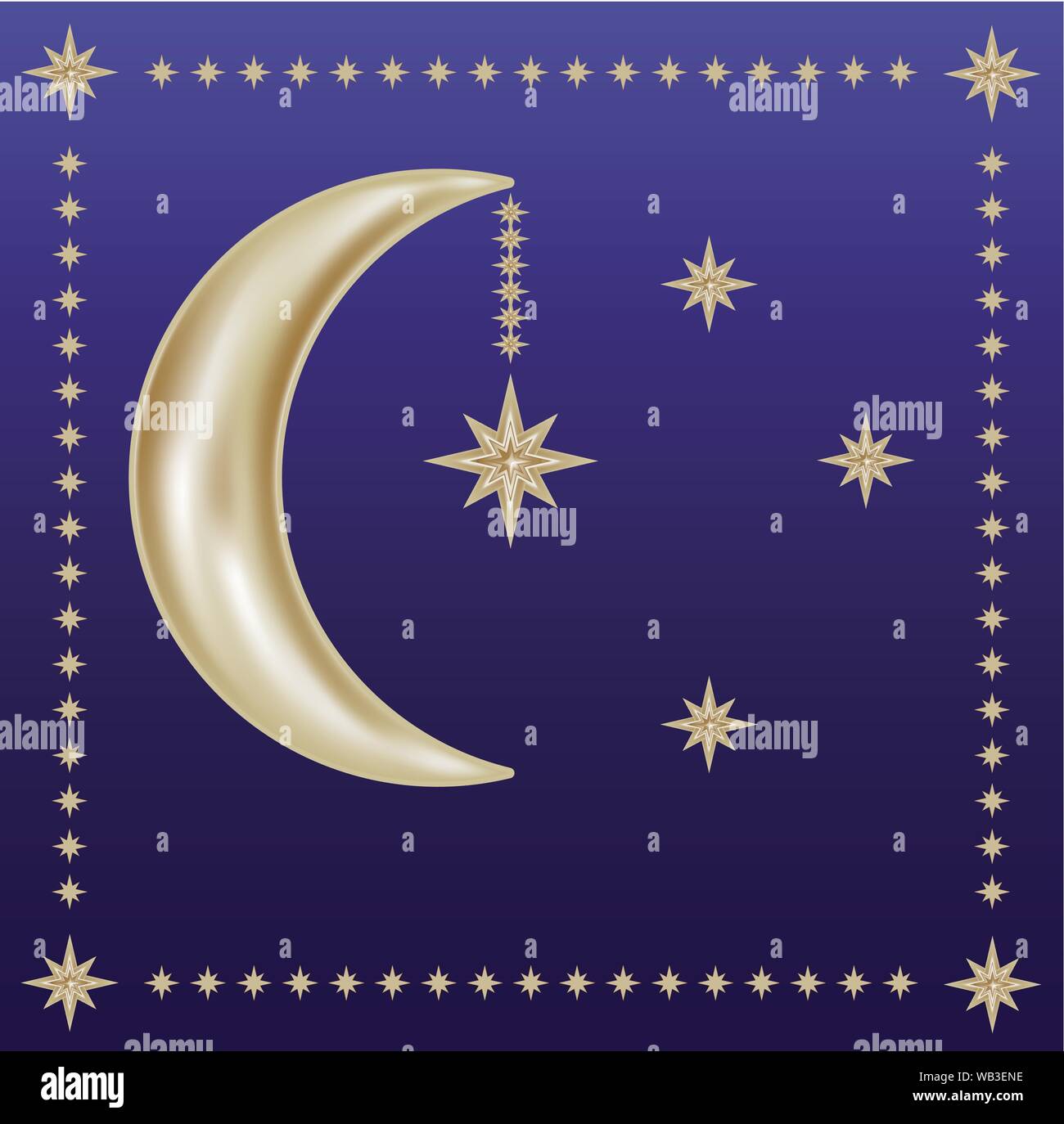 golden crescent and stars on the blue sky, star frame Stock Vector ...