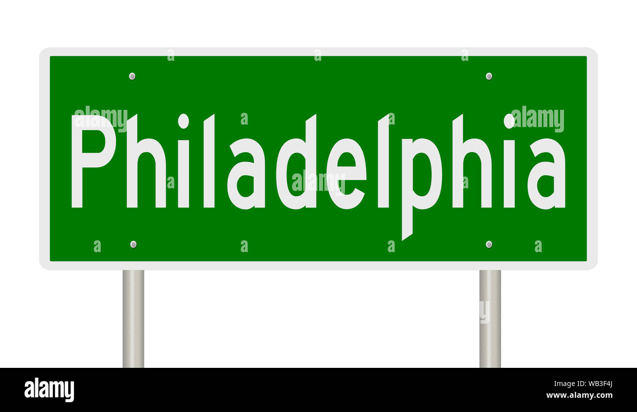 Rendering of a green highway sign for Philadelphia Pennsylvania Stock ...