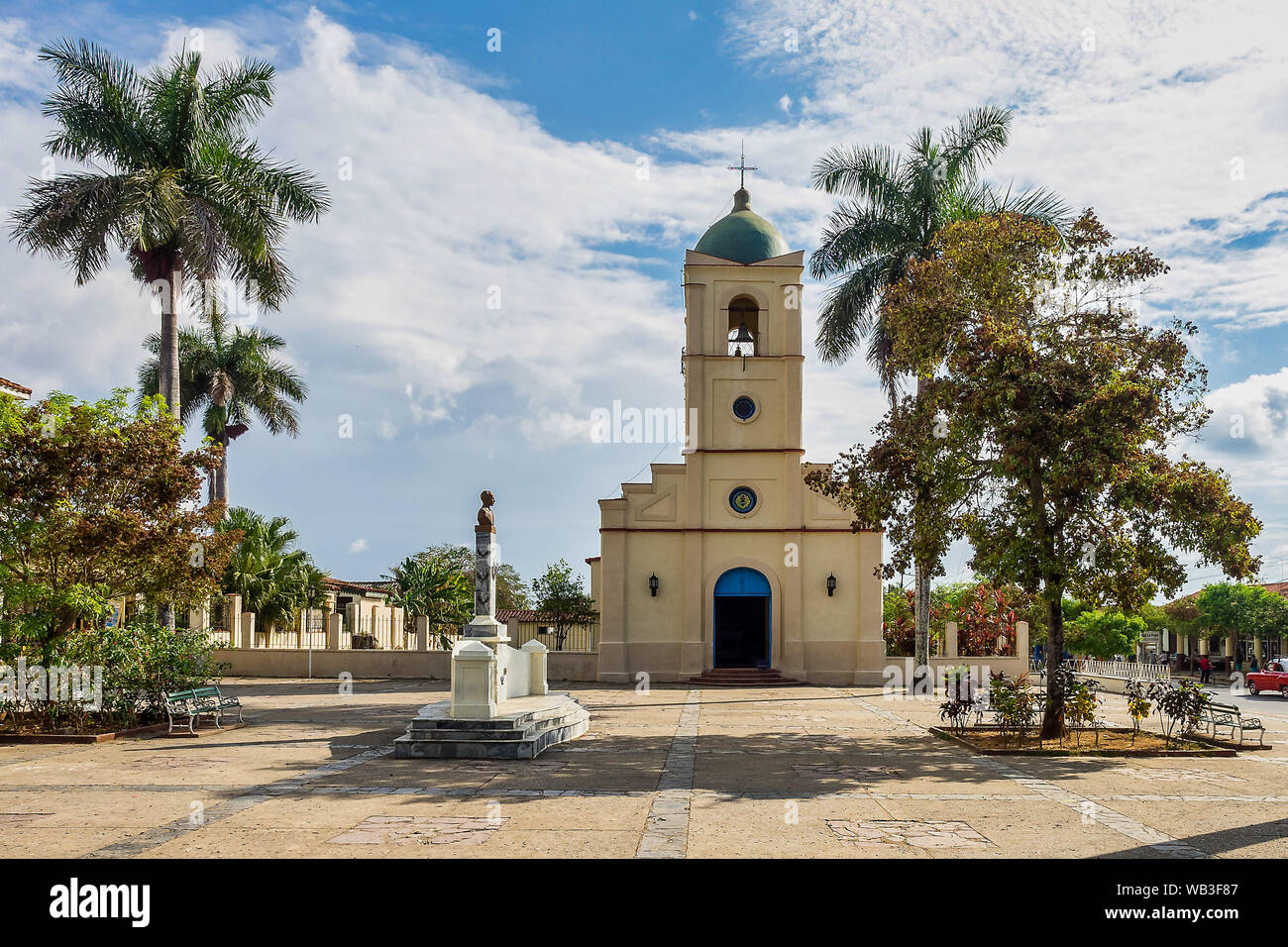 Church on the main square in Vinales, colonial town and rural area ...