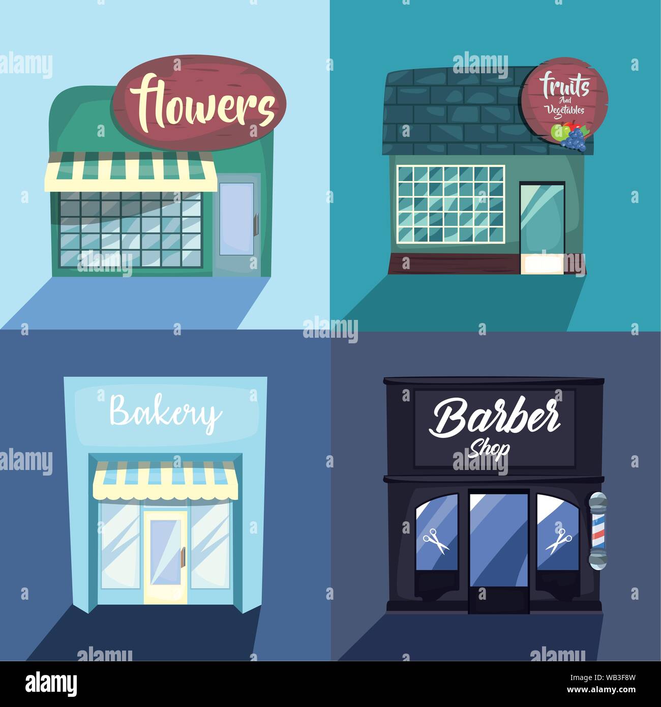 set of street market commerce flat design vector illustration Stock ...