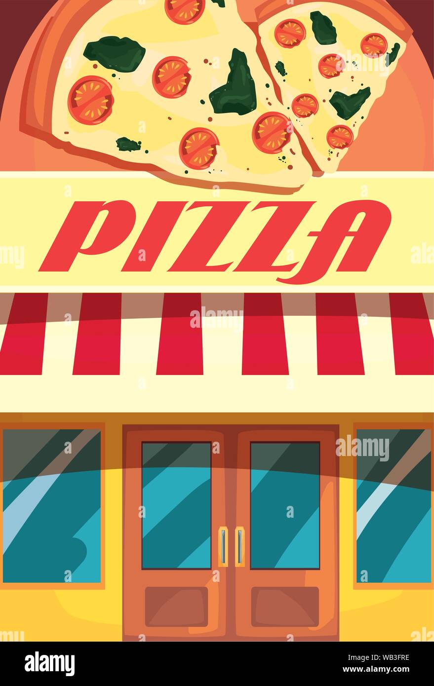 pizza facade street market commerce flat design vector illustration ...