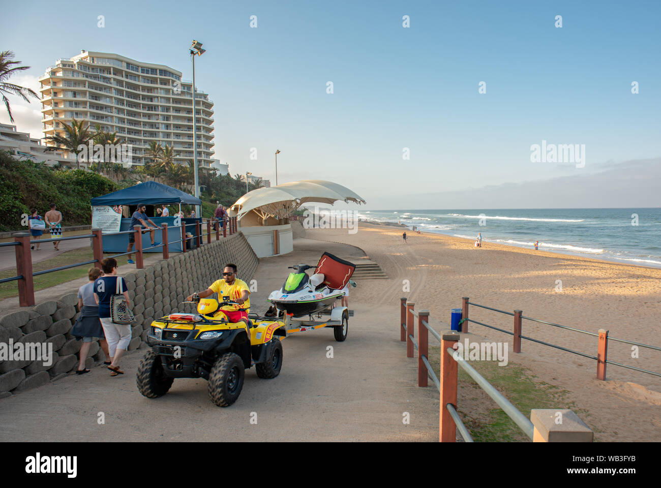 DURBAN, SOUTH AFRICA - AUGUST 23, 2019: Surf rescue Lifeguard on quad ...