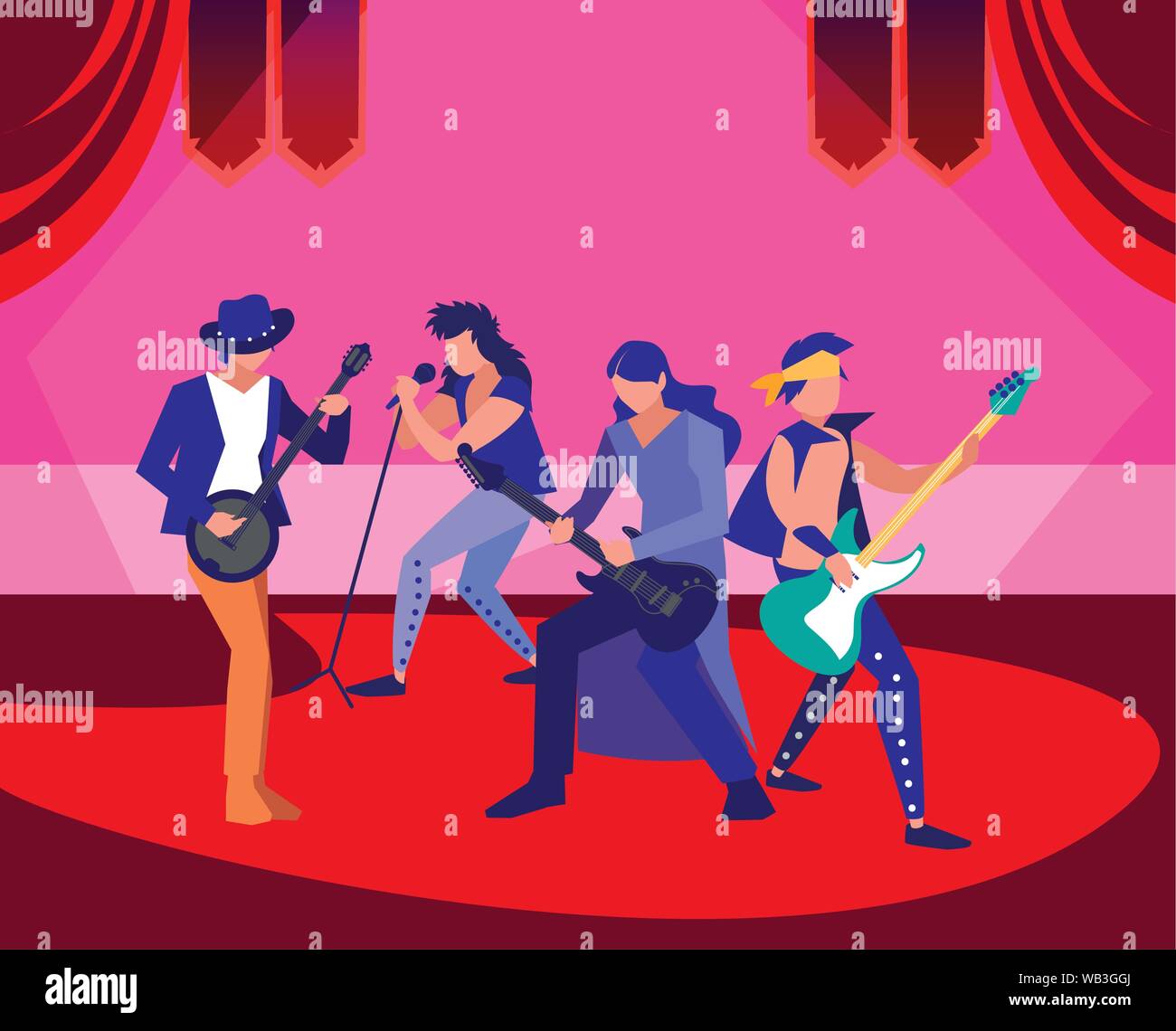 rock band men playing instruments and singing vector illustration Stock ...